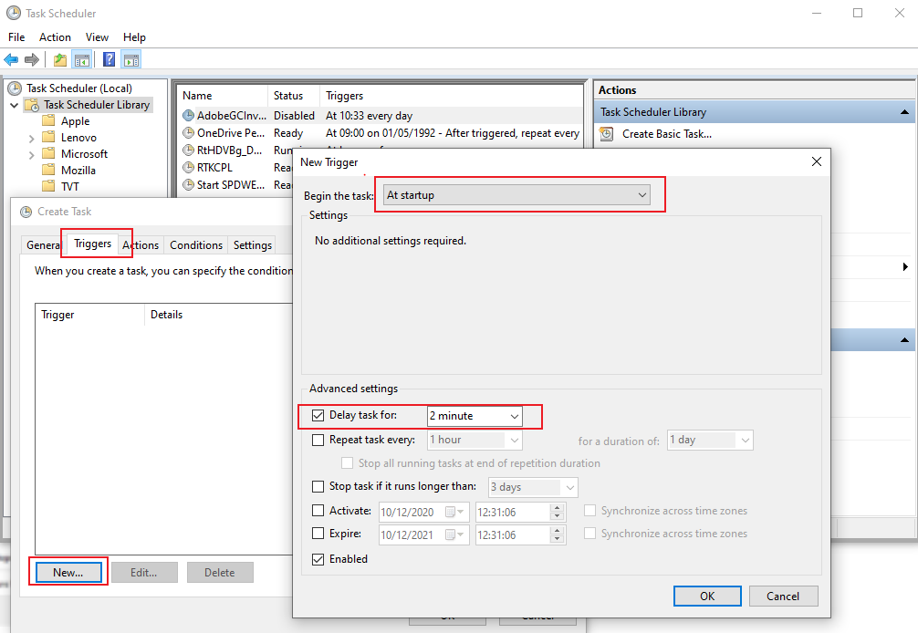 Using Windows Task Scheduler To Launch Applications Delayed At Startup Legacy Helpdesk